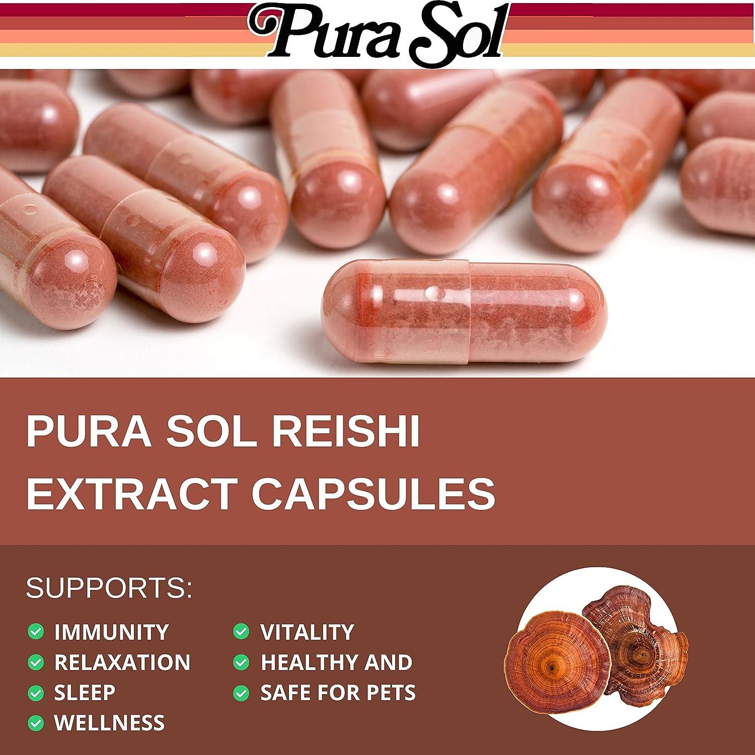 Pura Sol Reishi Mushroom Capsules 10,000mg - Ganoderma Powder Extract ...