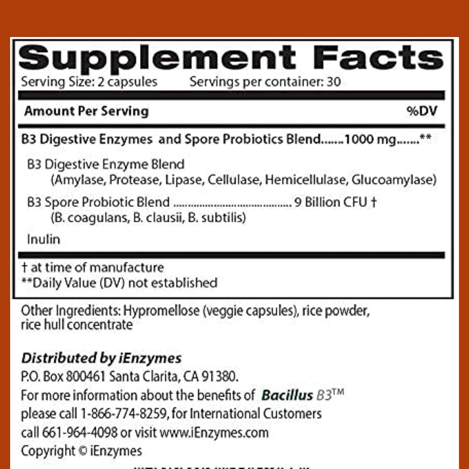Bacillus B3 Probiotic Complex & Bioactive Enzymes - 100% Spore-Based ...