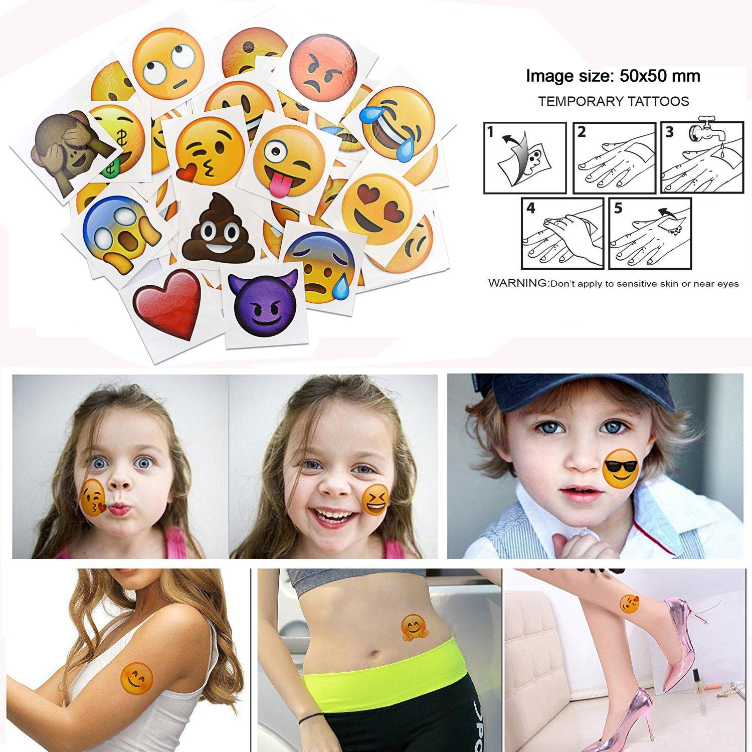 Emoji Temporary Tattoos (160 pcs) - Fun Emoji Body Stickers for Kids ...