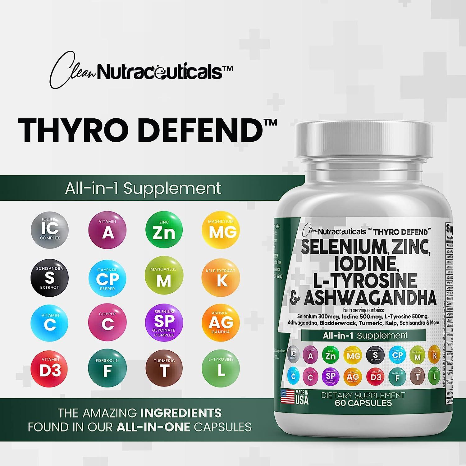 Selenium 300mcg Zinc 50mg Iodine 500mcg Thyroid Support Supplement with ...