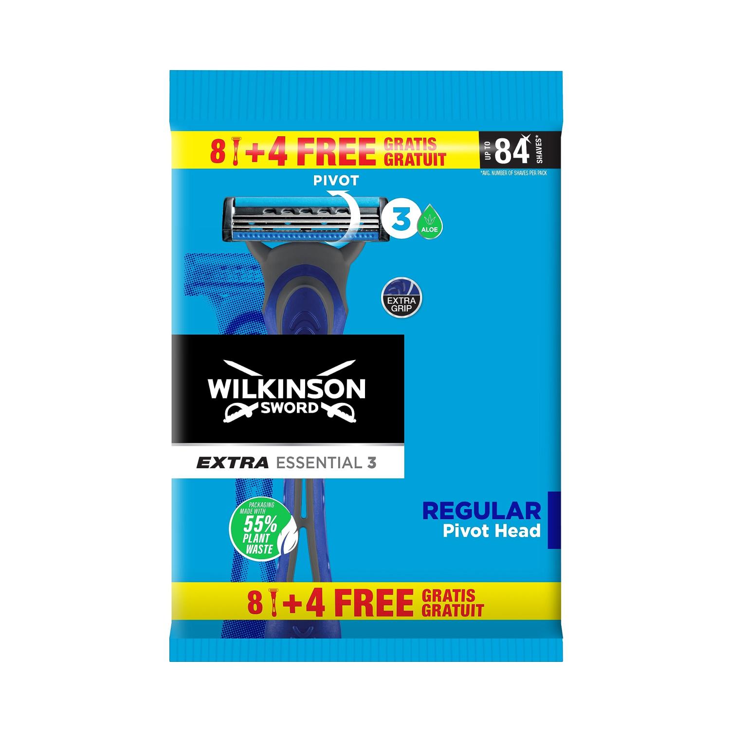 Wilkinson Sword Extra 3 Essential Disposable Razors - 12 Pack with Aloe ...
