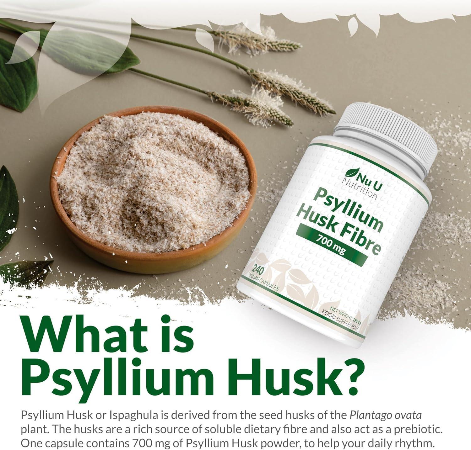 Psyllium Husk Fibre Supplement 1400mg - 240 Vegan Capsules - Prebiotic Fiber - 4 Month Supply ...