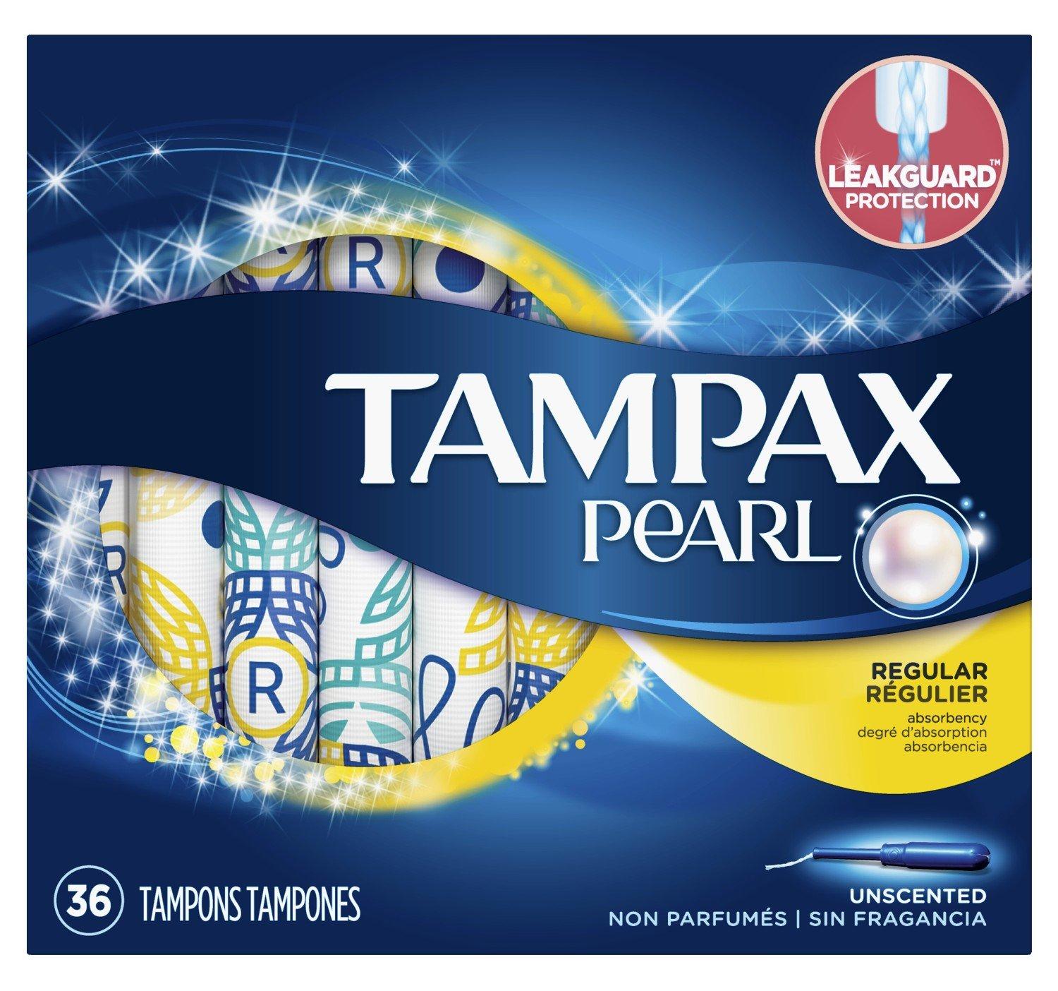 Tampax Pearl Tampons Regular - 36 Count Box | Ultra-Comfortable ...