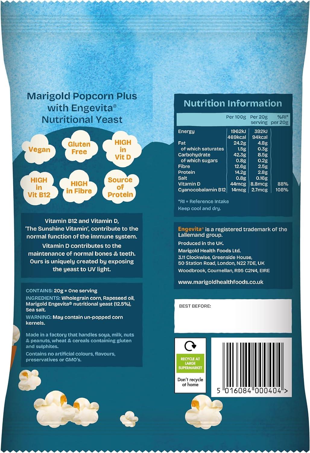Marigold Health Foods Popcorn Plus with Engevita Nutritional Yeast 20g - Vegan & Gluten Free ...