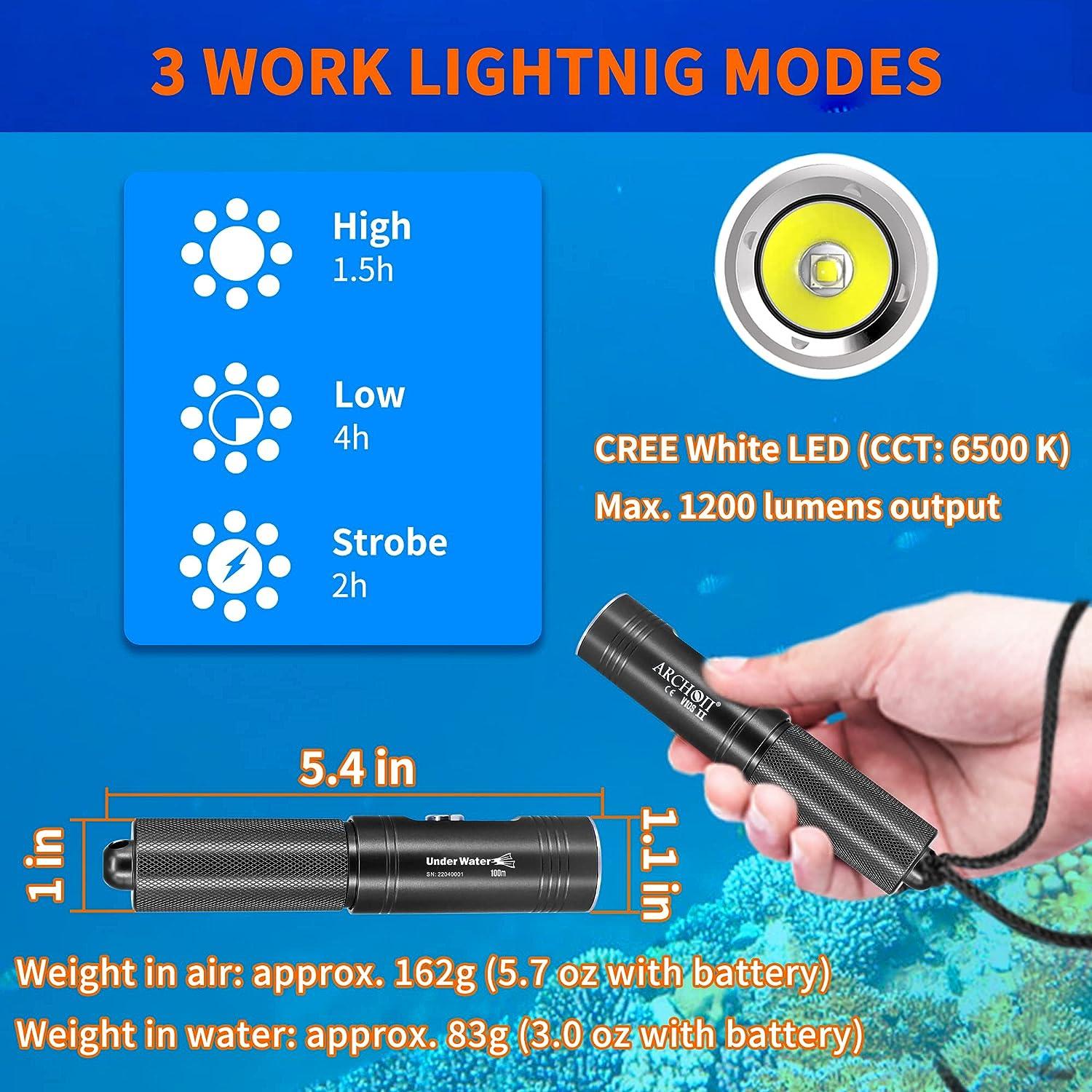 ARCHON V10S 1200 Lumens Scuba Diving Flashlight | Waterproof Dive Light ...
