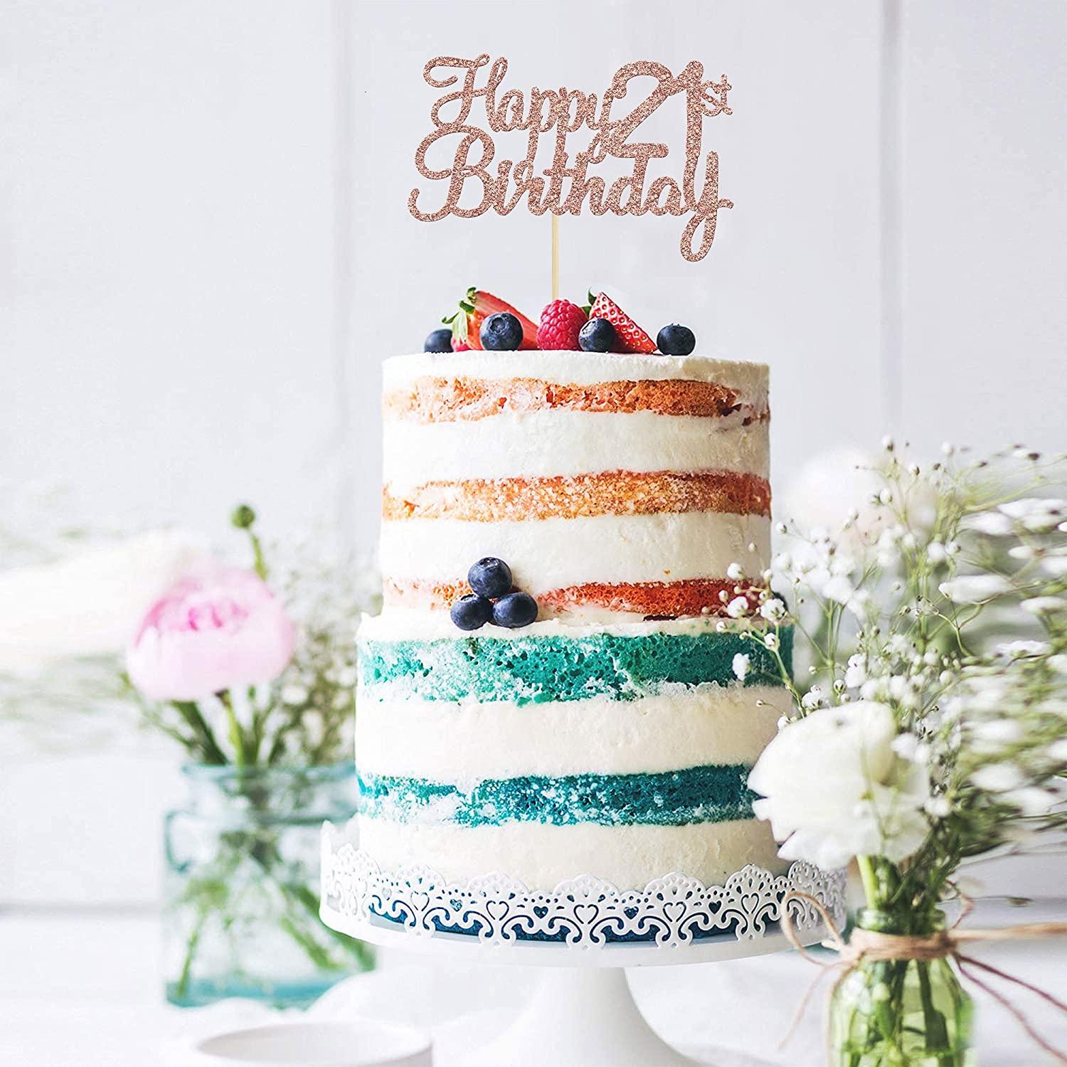 Rose Gold Glitter 21st Birthday Cake Topper - Happy 21 Birthday ...