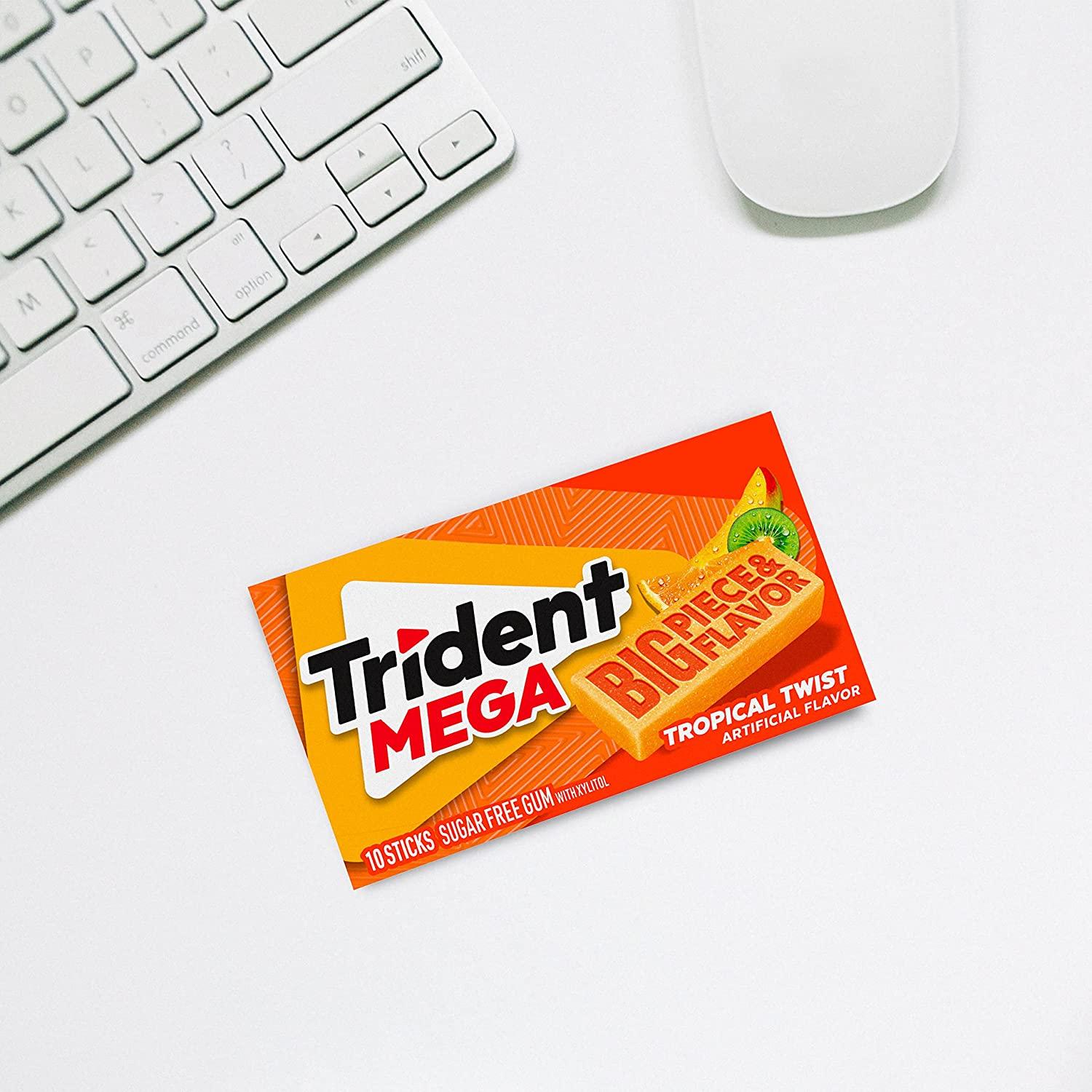 Trident Mega Tropical Twist Sugar Free Gum - 9 Packs (90 Pieces) | Buy ...
