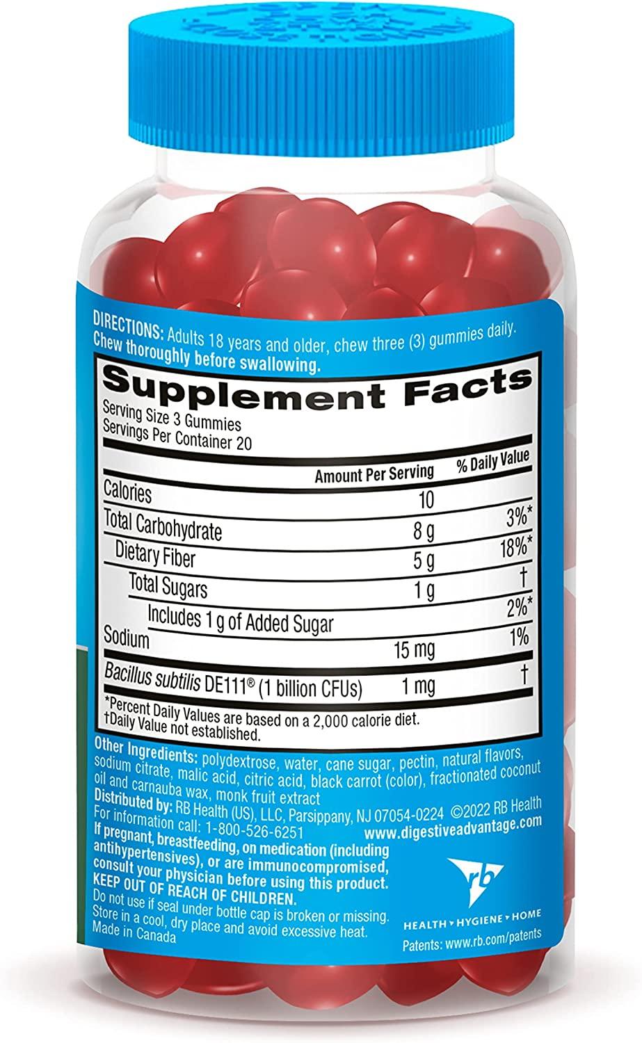 Digestive Advantage Prebiotic Fiber Gummies + Probiotics - Gut Health ...