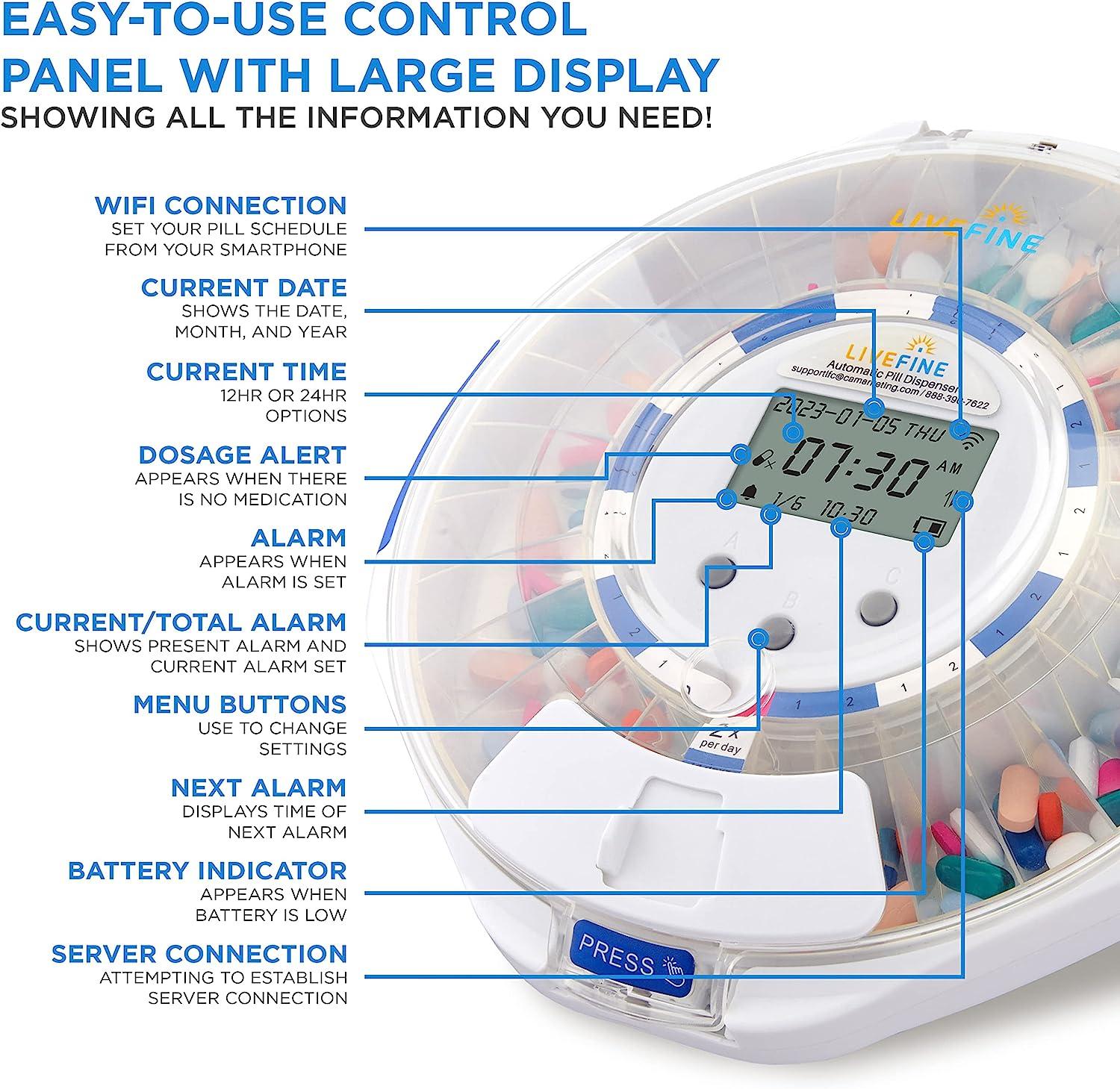 LiveFine Smart WiFi Automatic Pill Dispenser with Clear Lid | 28-Day ...