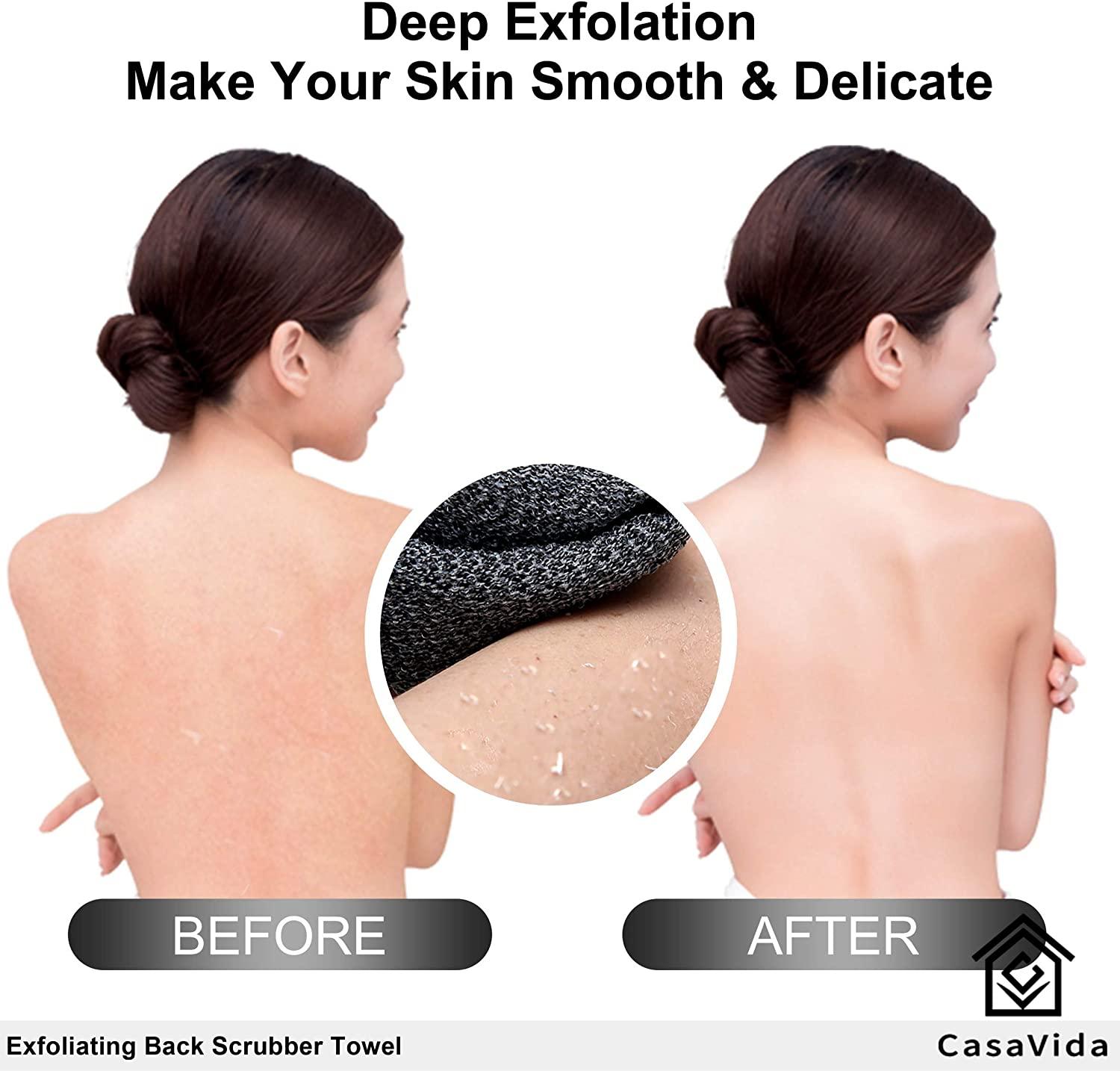 Extended Length Nylon Back Scrubber 2 Pack - CasaVida Charcoal Grey + Blue | Exfoliating Shower ...