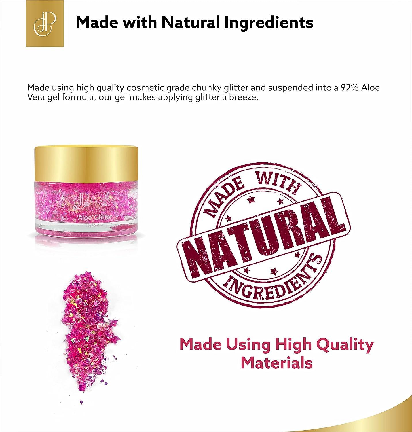 CJP Beauty Holographic Glitter Gel - Self-Adhesive & Quick-Dry Body Glitter - 92% Aloe Vera ...