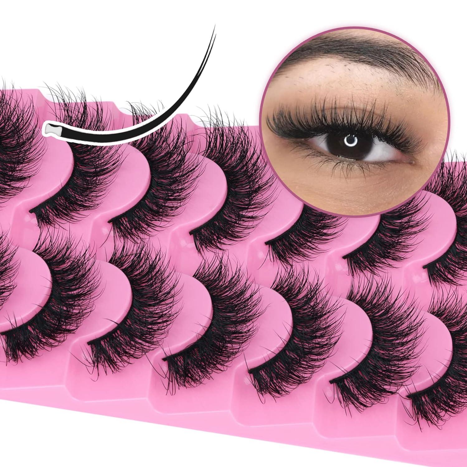 TNFVLONEINS Flat Mink Lashes - 7 Pairs 16mm Wispy False Eyelashes ...