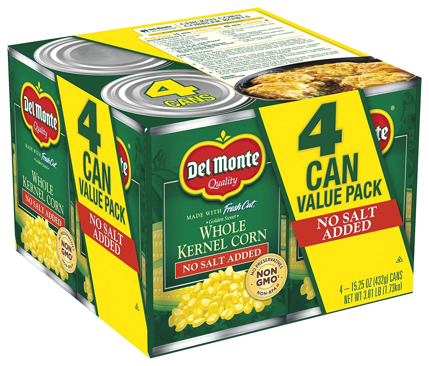 Del Monte Golden Sweet Whole Kernel Corn - No Added Salt - 15.25 oz Can ...