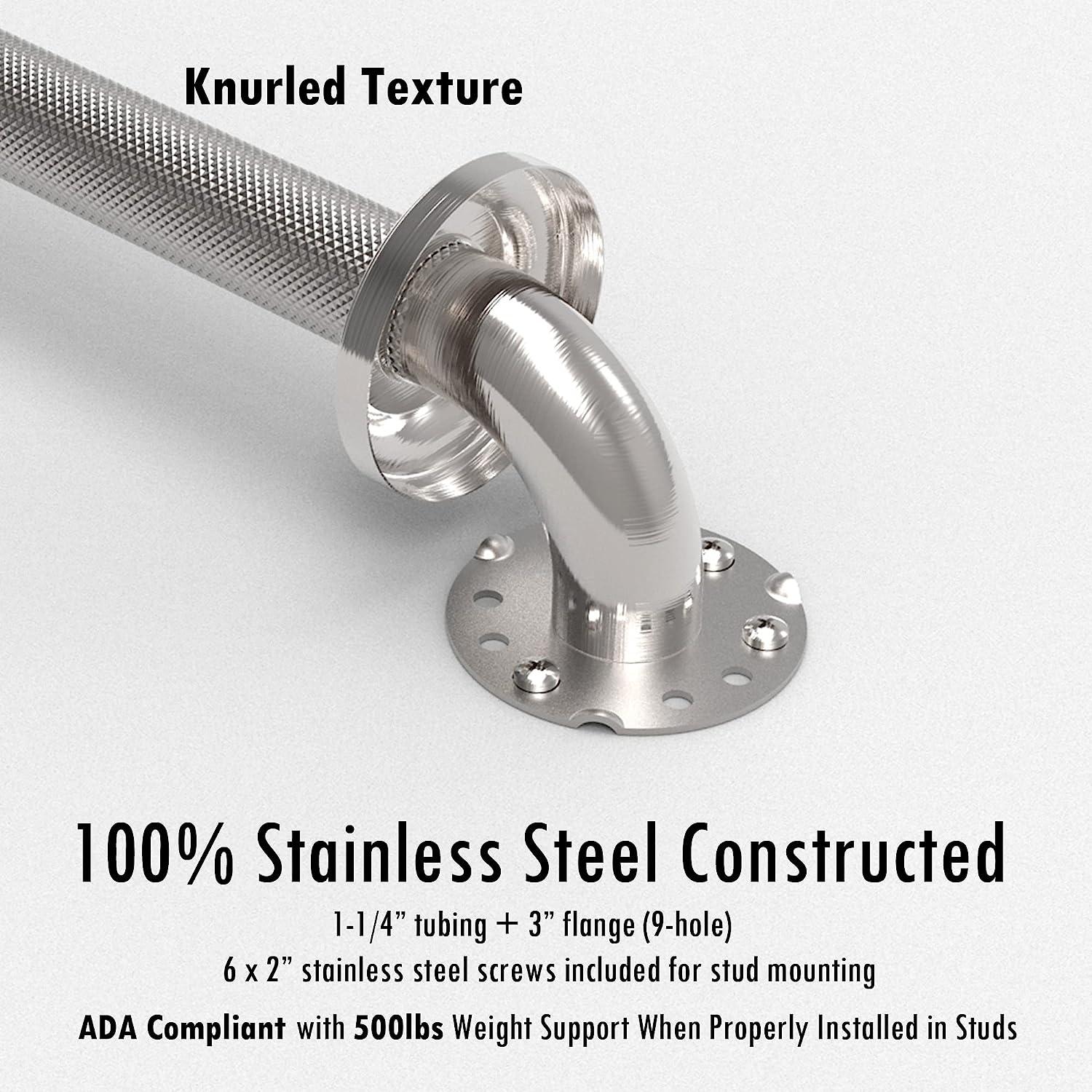 AquaChase 1-1/4 Knurled Grab Bar - ADA Compliant Bath Safety Handrail ...