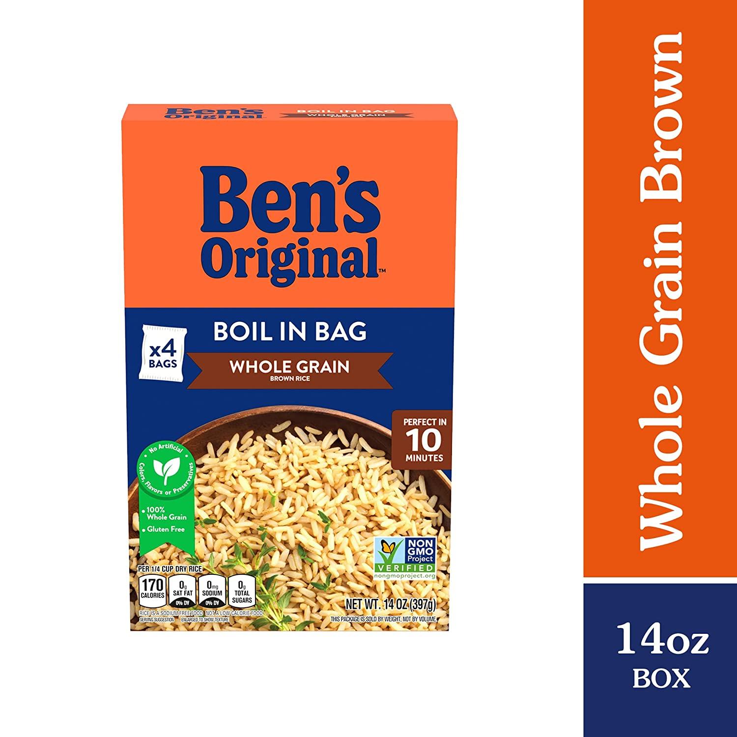 BEN'S ORIGINAL Whole Grain Brown Rice Boil in Bag Rice 14 oz - Pack of ...