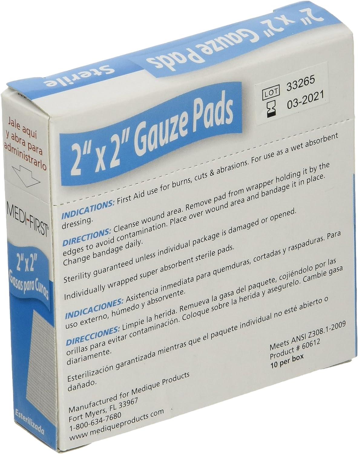 Medi-First 60612 Sterile Gauze Pads - 2x2 Inches, 10 Per Box | Buy Now ...