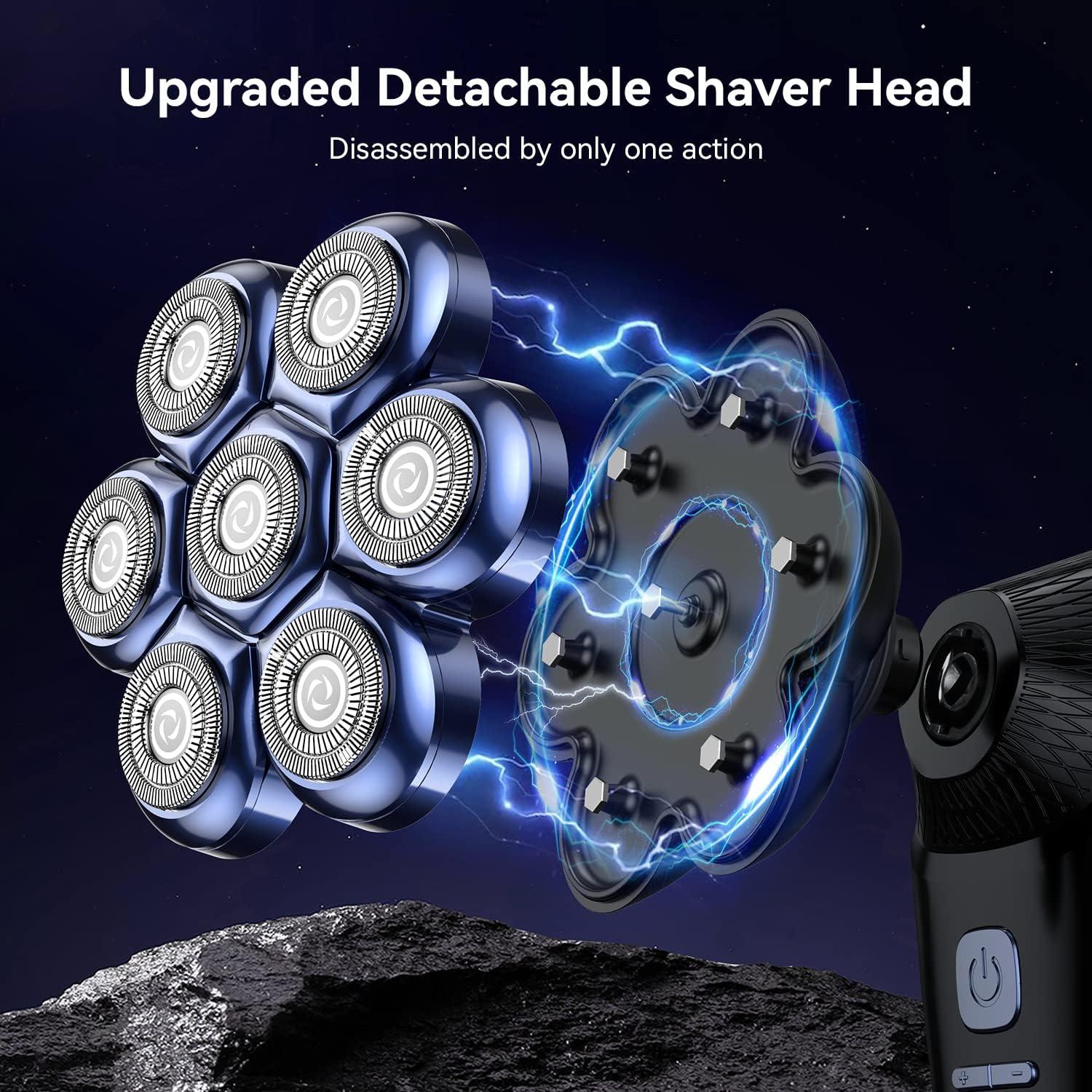 Bald Men's Head Shaver - 7D Magnetic Floating Head, 3 Modes, IPX7 ...