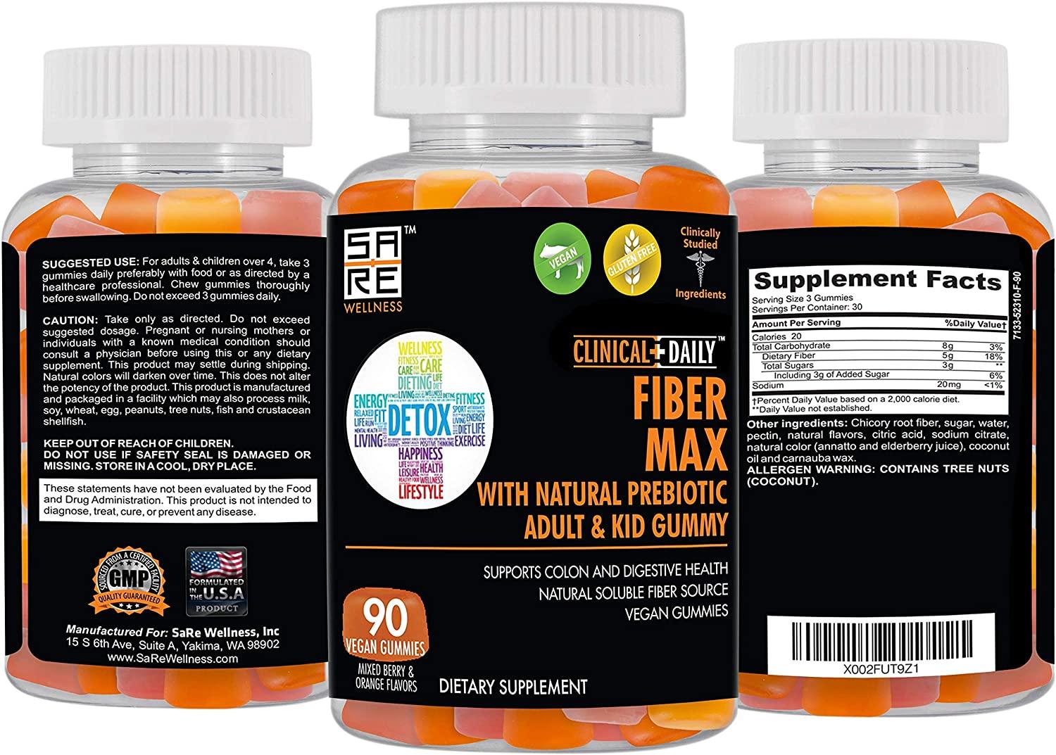 CLINICAL DAILY Fiber Max Vegan High Fiber Gummies - Constipation Relief ...