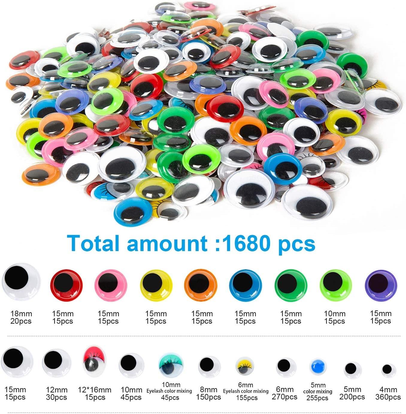 1680pcs Self Adhesive Googly Wiggle Eyes in Multi Colors & Sizes for ...