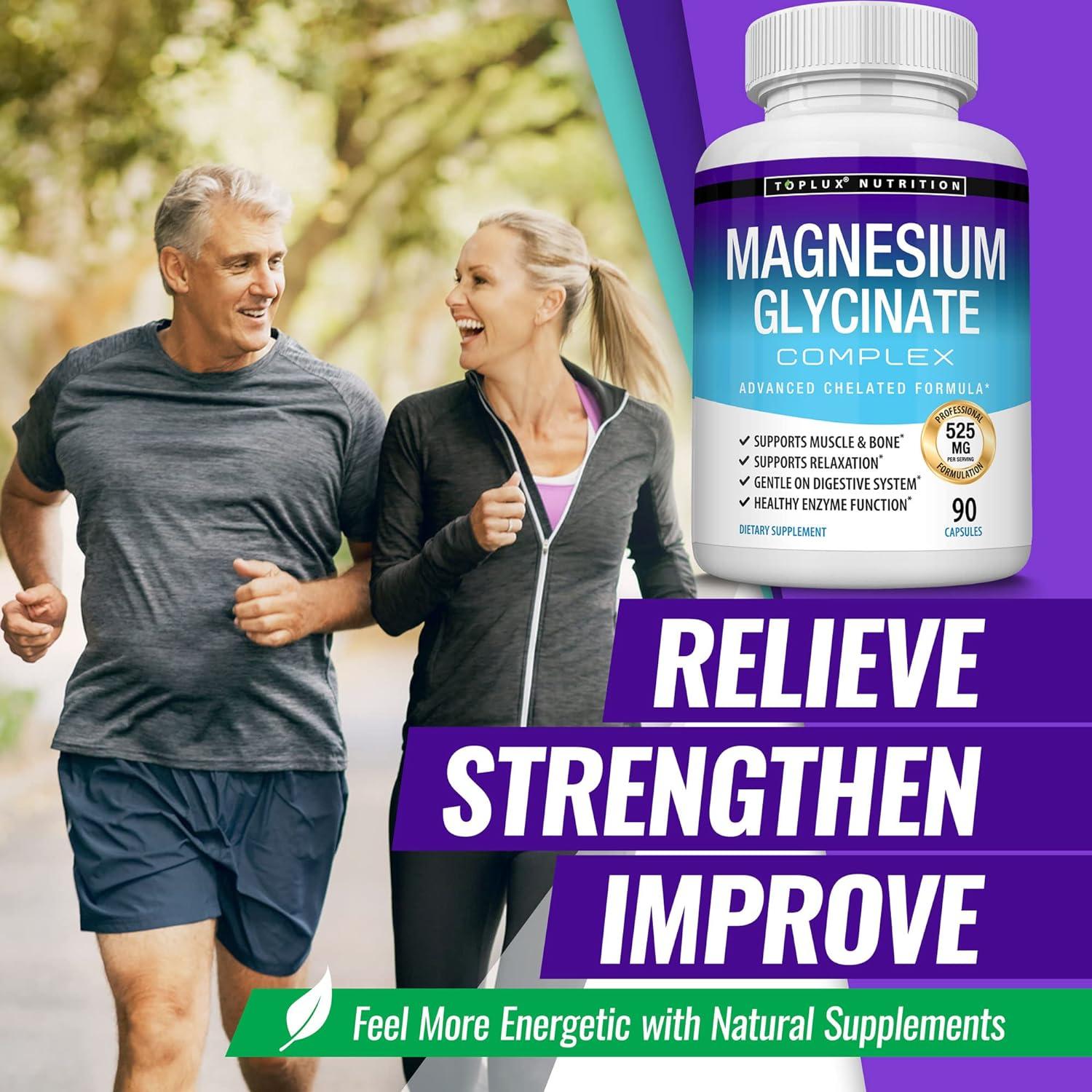 3X Bottles Magnesium Glycinate Complex 525 mg High Absorption 125% DV ...