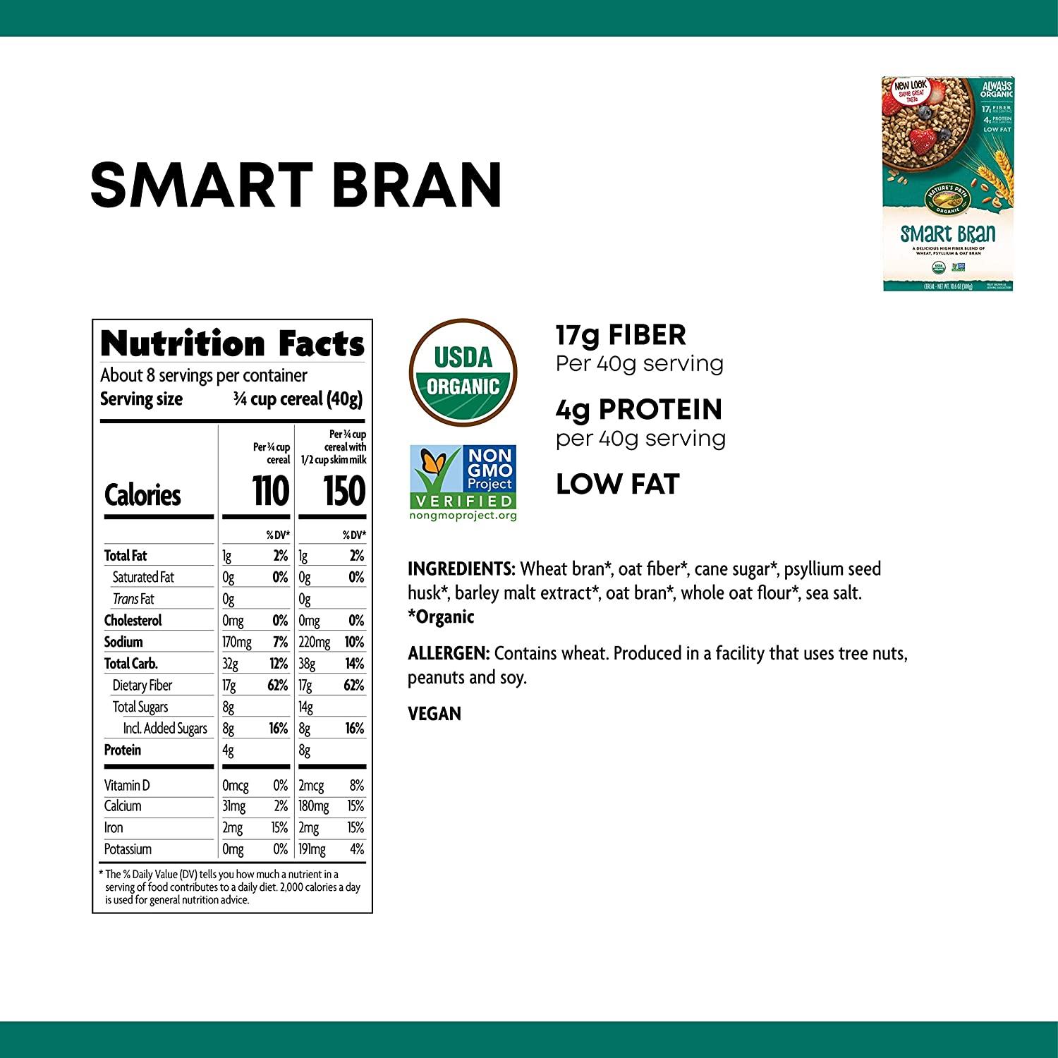 Nature's Path Organic Smart Bran Cereal 10.6 oz (Pack of 6) | Non-GMO ...