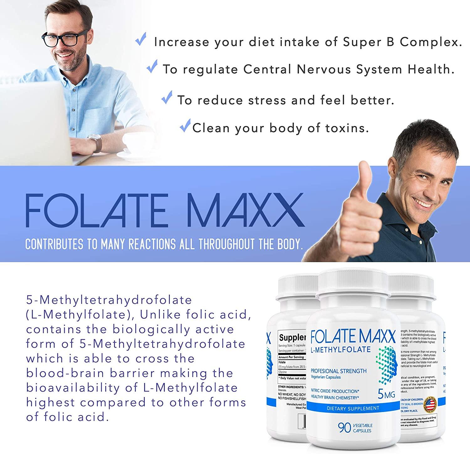 FolateMaxx 5mg L-Methylfolate Professional Active Folate 90 Capsules ...