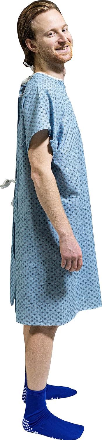4PK Men's Deluxe Hospital Gown Set - Size M/L, Soft & Comfortable, Blue ...