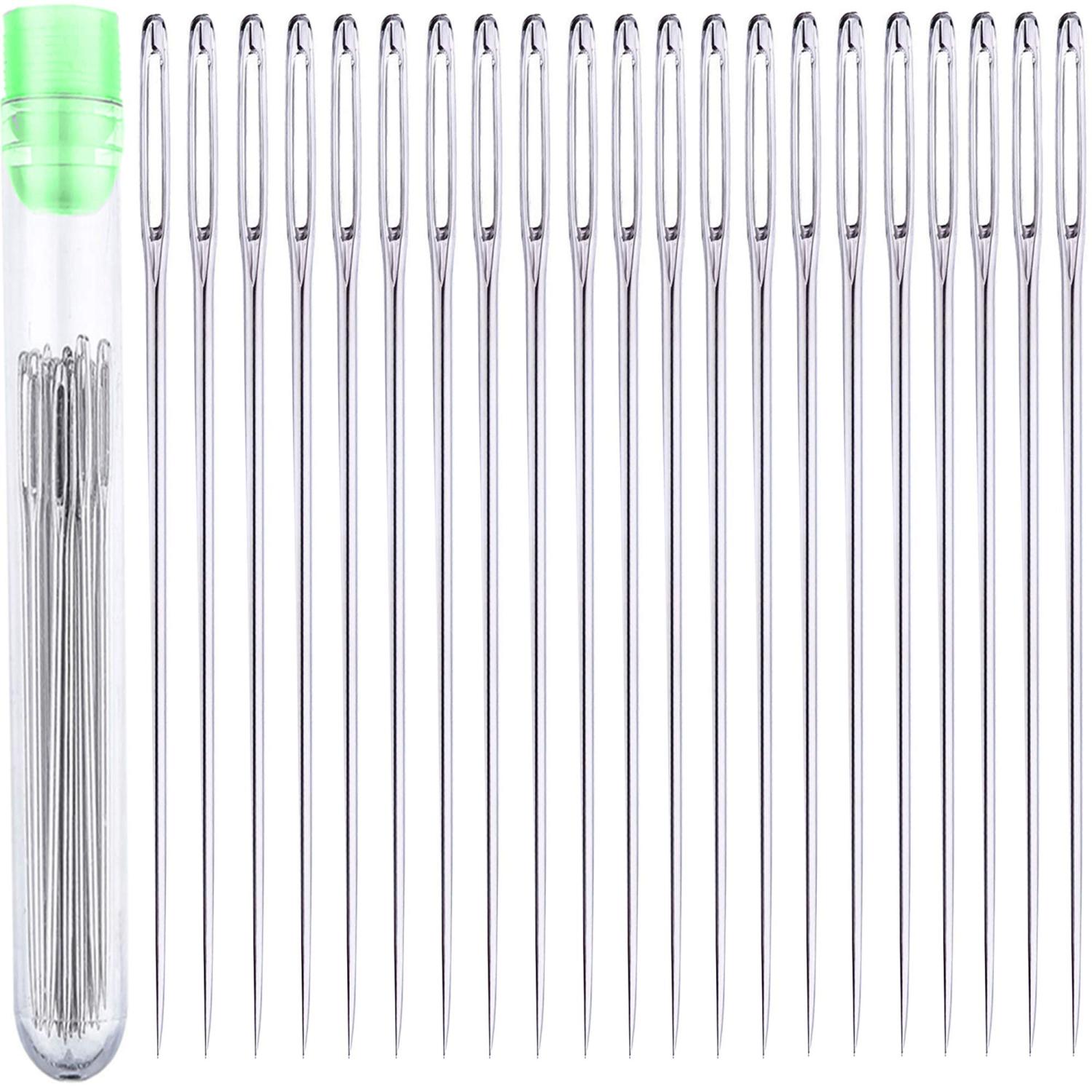 21 Big Eye Needles 60mm with Storage Tube - Easy Threading Needles for ...