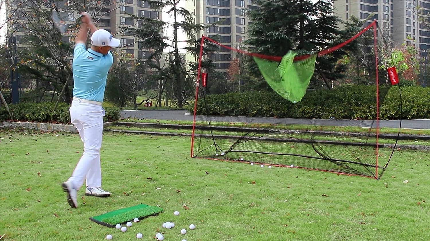 Golf Net with Mat - 10x7ft Hitting Net & Turf for Backyard Practice ...