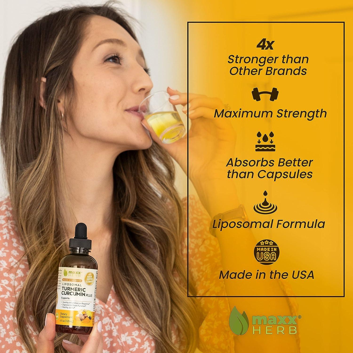 Maxx Herb Liquid Turmeric Curcumin - 4 Oz Bottle (60 Servings) - Joint ...