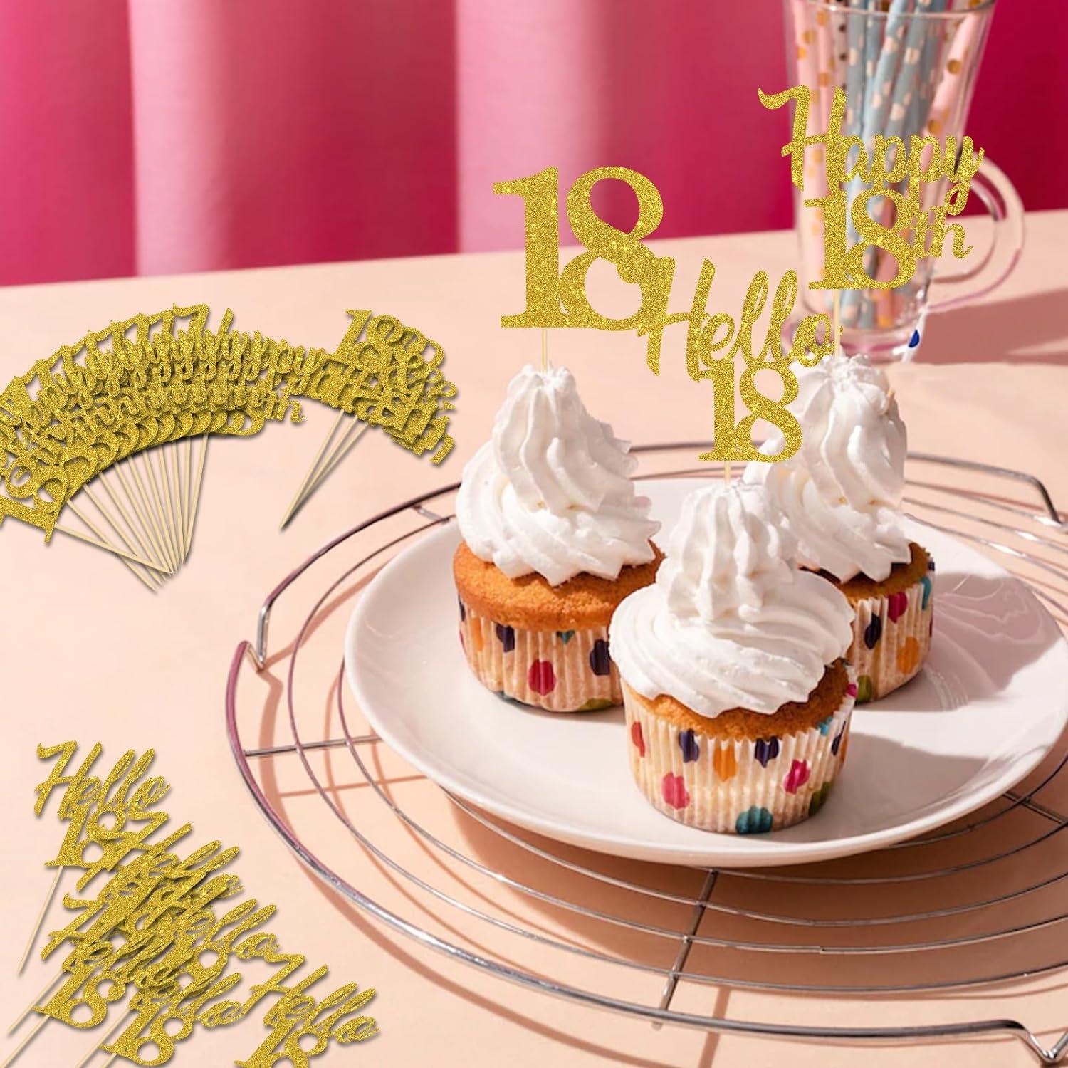Ambishi 24pcs 18th Birthday Cupcake Toppers Gold Glitter 18 Years Old ...