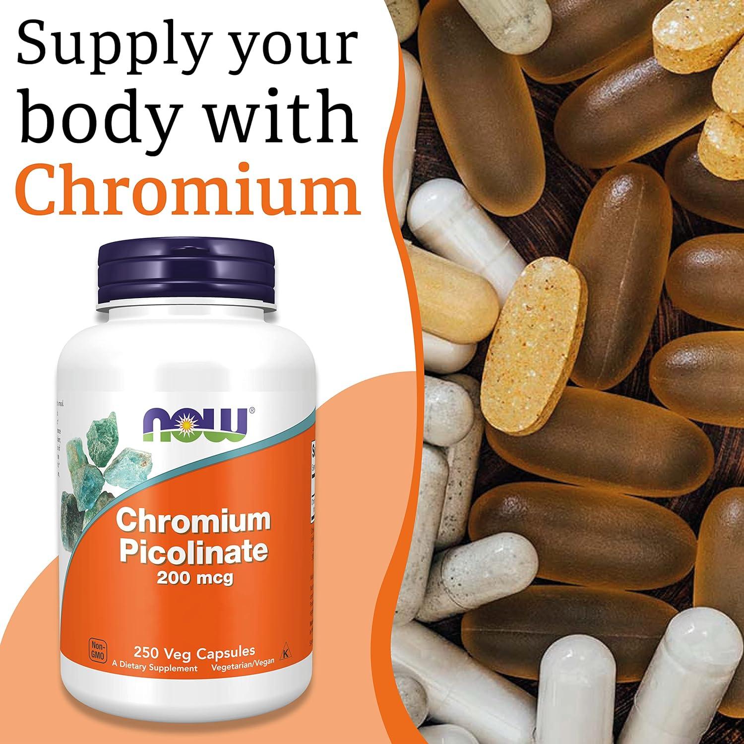 Now Foods Chromium Picolinate 200mcg - 250 Vegan Capsules | Lab-Tested ...
