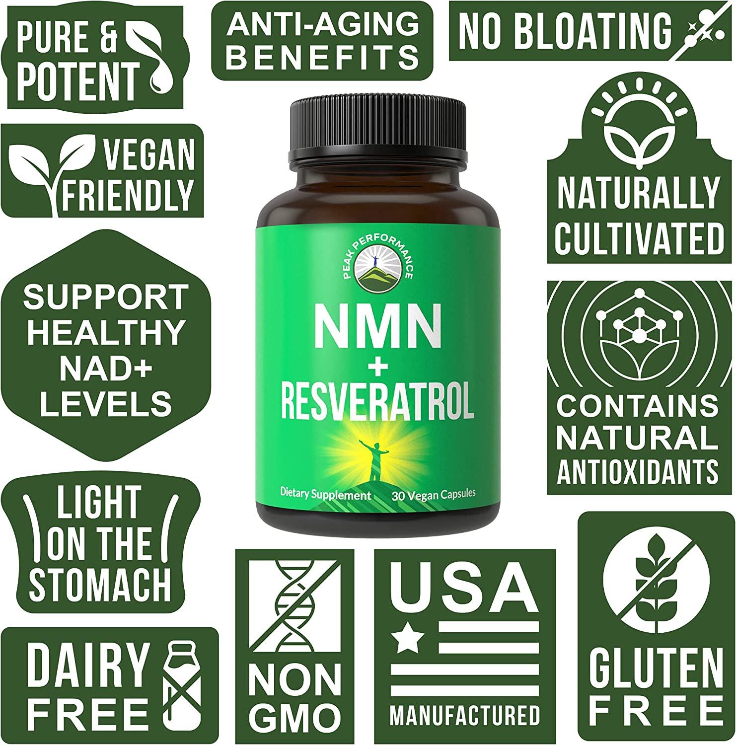 NMN + Resveratrol 2-in-1 Combo | Boost NAD Levels for Healthy Aging | Vegan Capsules for ...