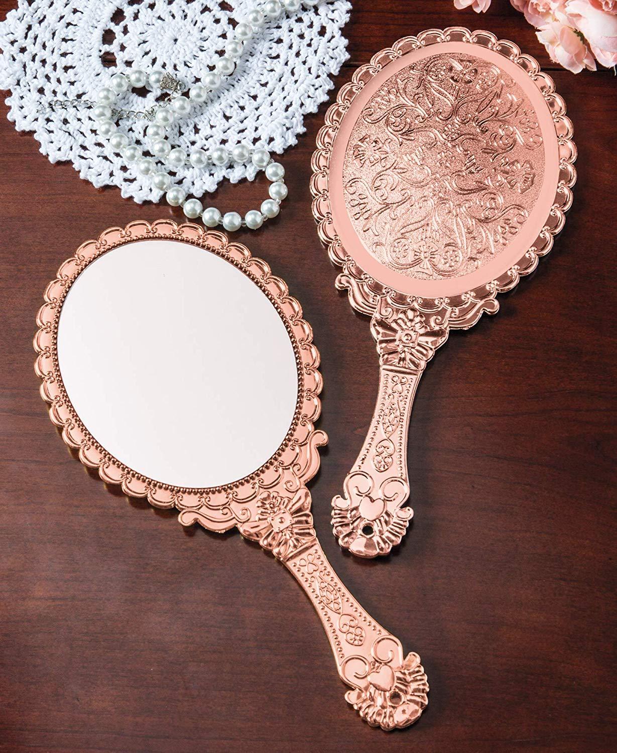 Vintage Rose Gold Oval Hand Mirror with Handle - Vanity & Travel Makeup ...