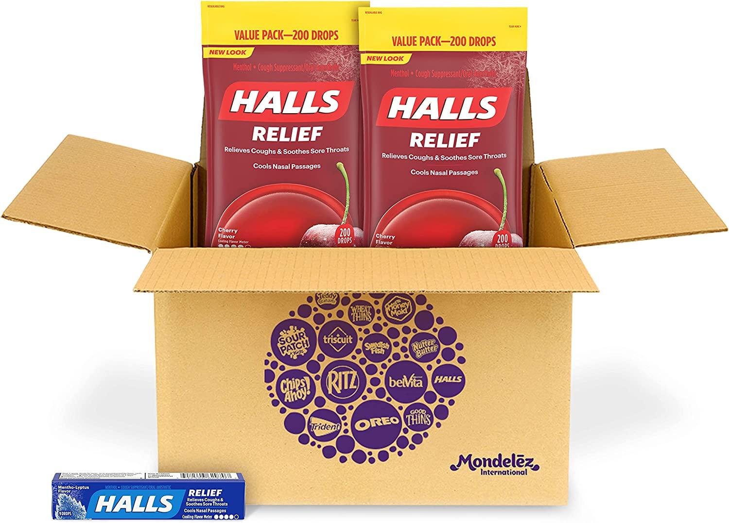 HALLS Relief Cherry Cough Drops Value Pack - 400 Total Drops + Bonus ...