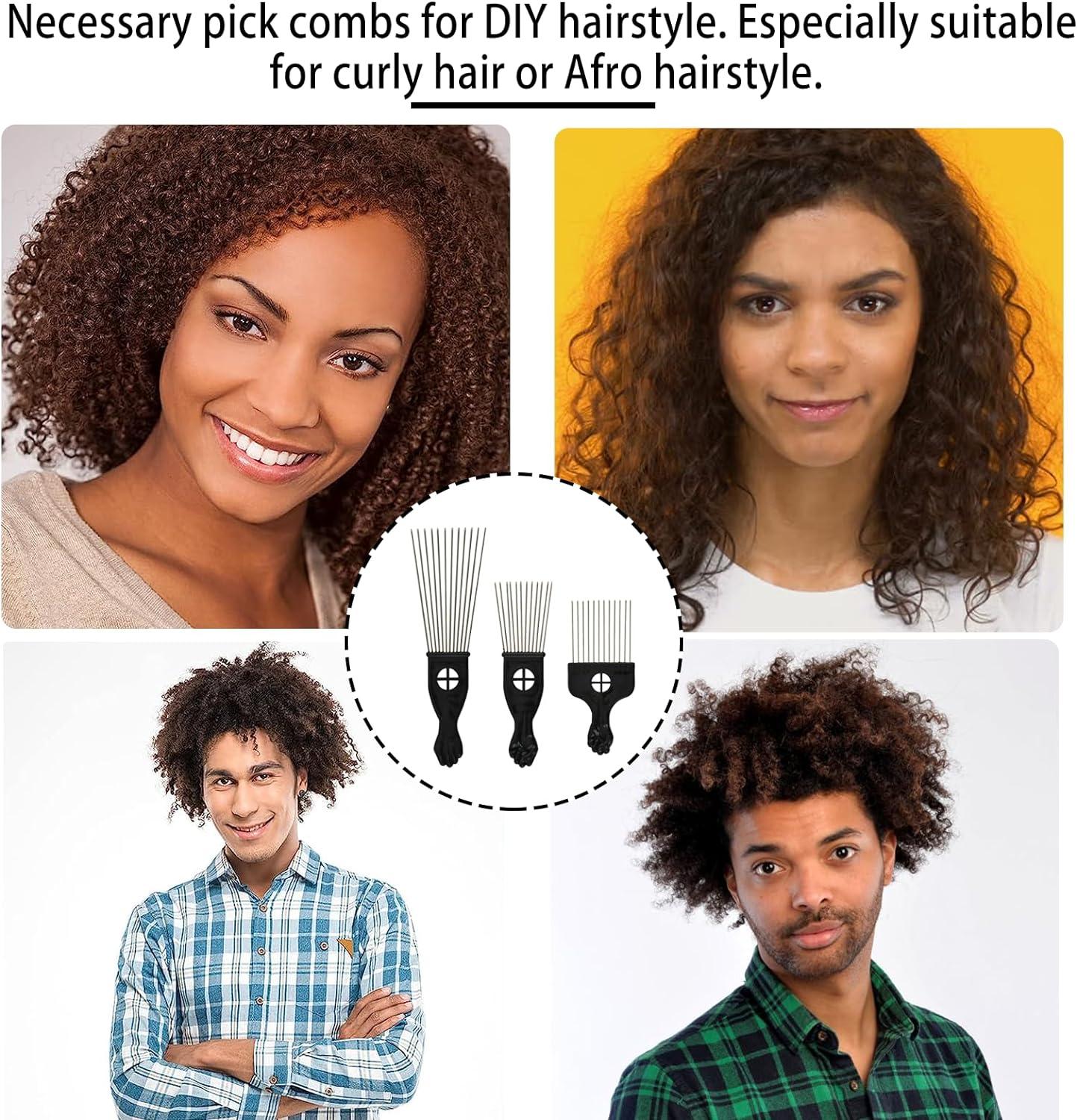 3 Metal Afro Combs Set for Thick, Wavy, and Tangled Hair - Ideal for ...