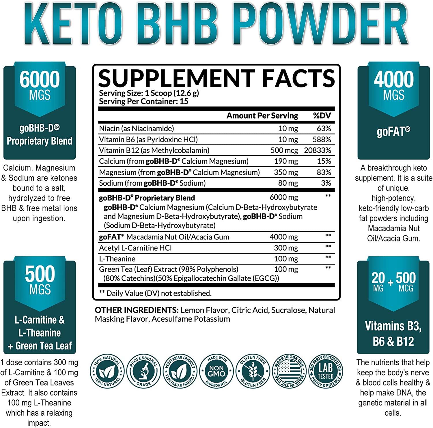 Premium Keto BHB Exogenous Ketones Powder Supplement - Lemon Flavor ...