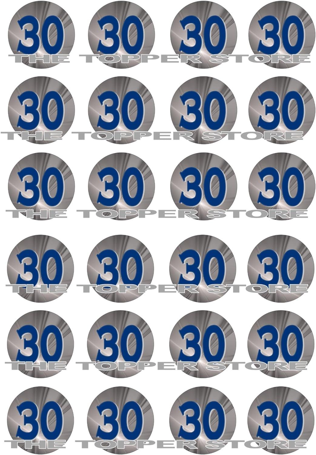24 blue grey silver 30th edible birthday party Cupcake Cake Toppers ...