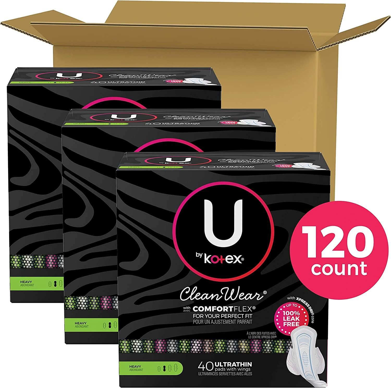 U by Kotex CleanWear Ultra Thin Pads with Wings - Heavy Absorbency 120 ...