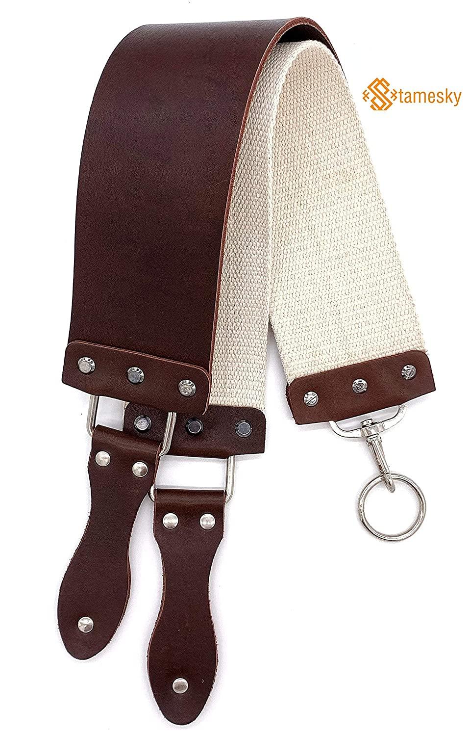 Barber's Latigo Leather Straight Razor Strop - Dual Strap for Straight ...