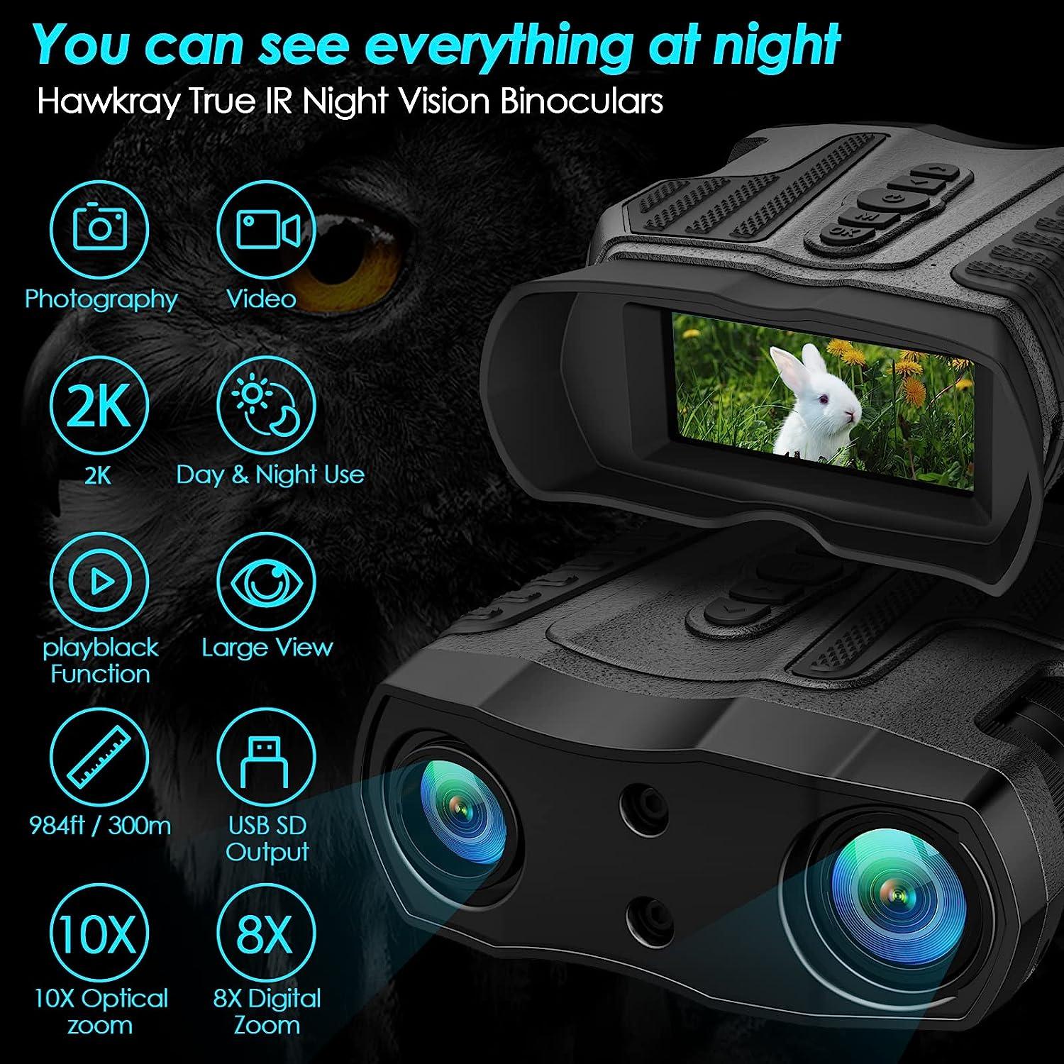 Hawkray Tech Night Vision Goggles - 4K Ultra HD, 1480ft Viewing Range ...