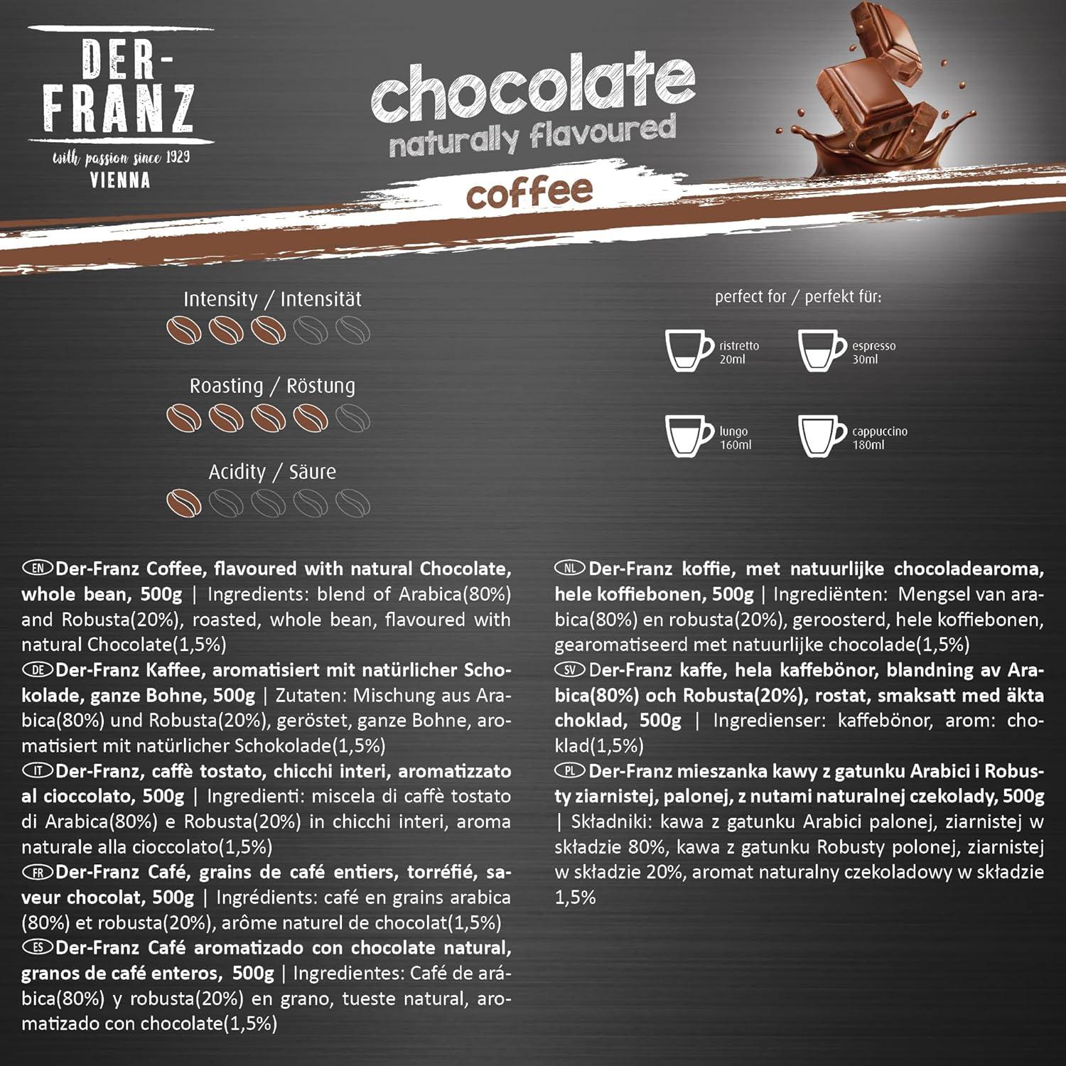 Der-Franz Chocolate Coffee Blend - Arabica and Robusta Beans - 3 x 500g ...
