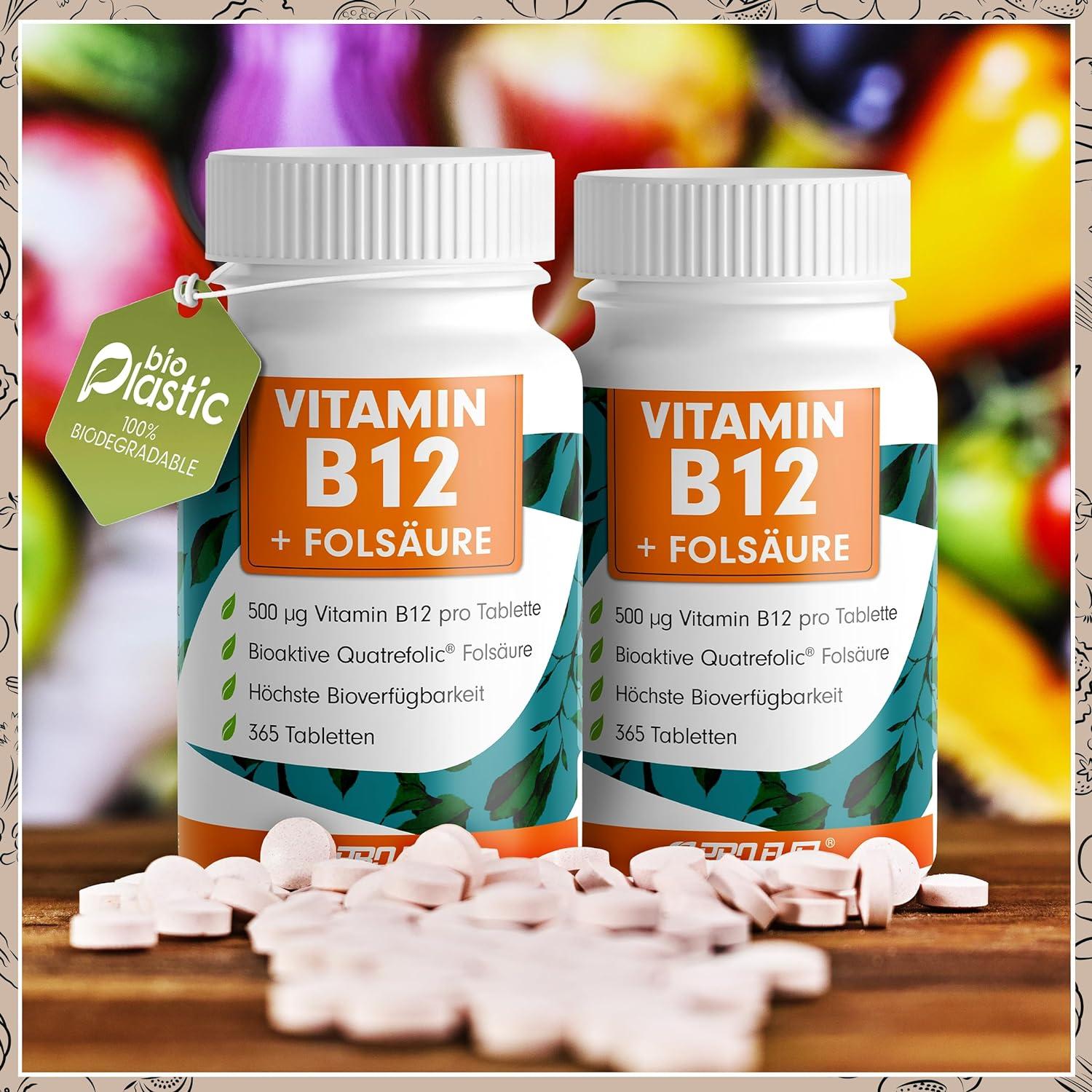 High-Dose Vitamin B12 Tablets - 365 Vegan Tablets with 500 g B12 & 200 ...