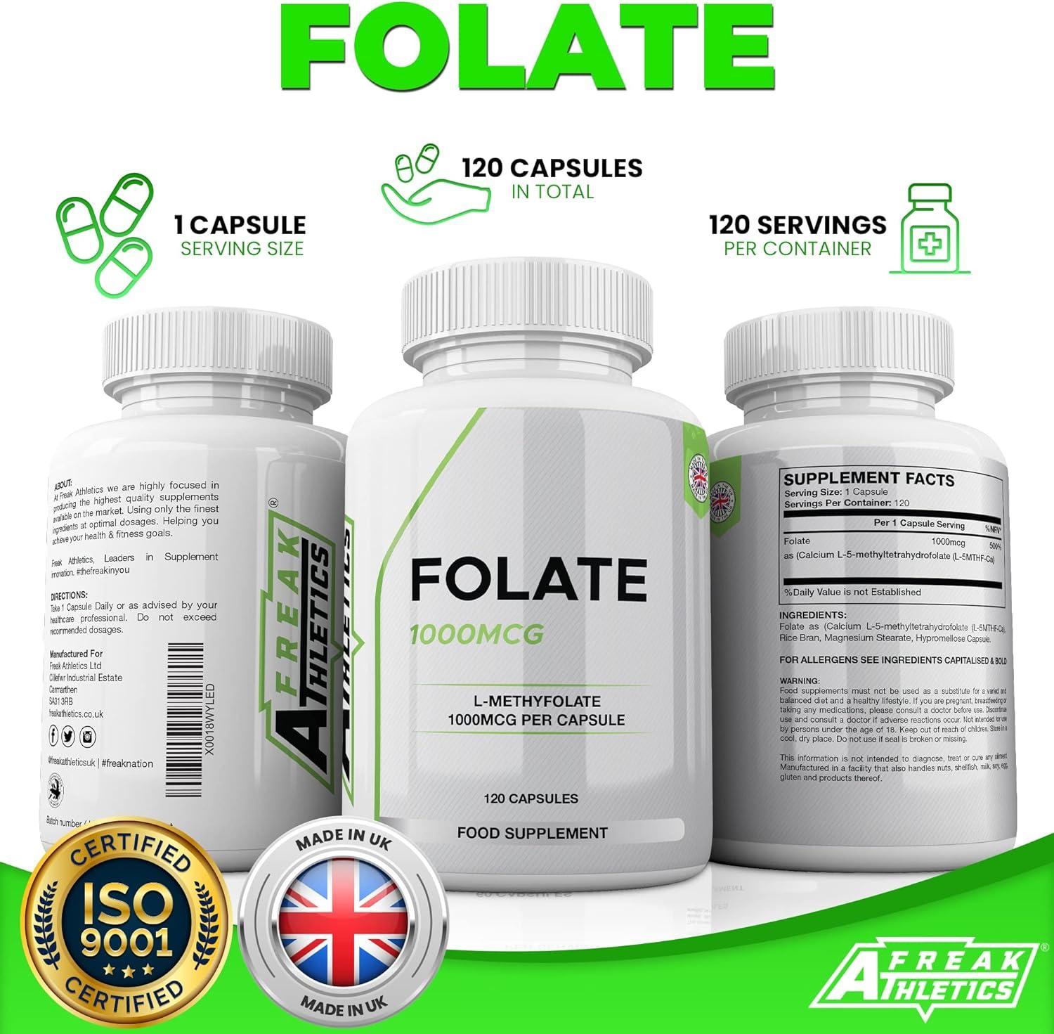 Folate 1000mcg (L-Methylfolate) 120 Capsules - 5-MTHF Active Folic Acid ...