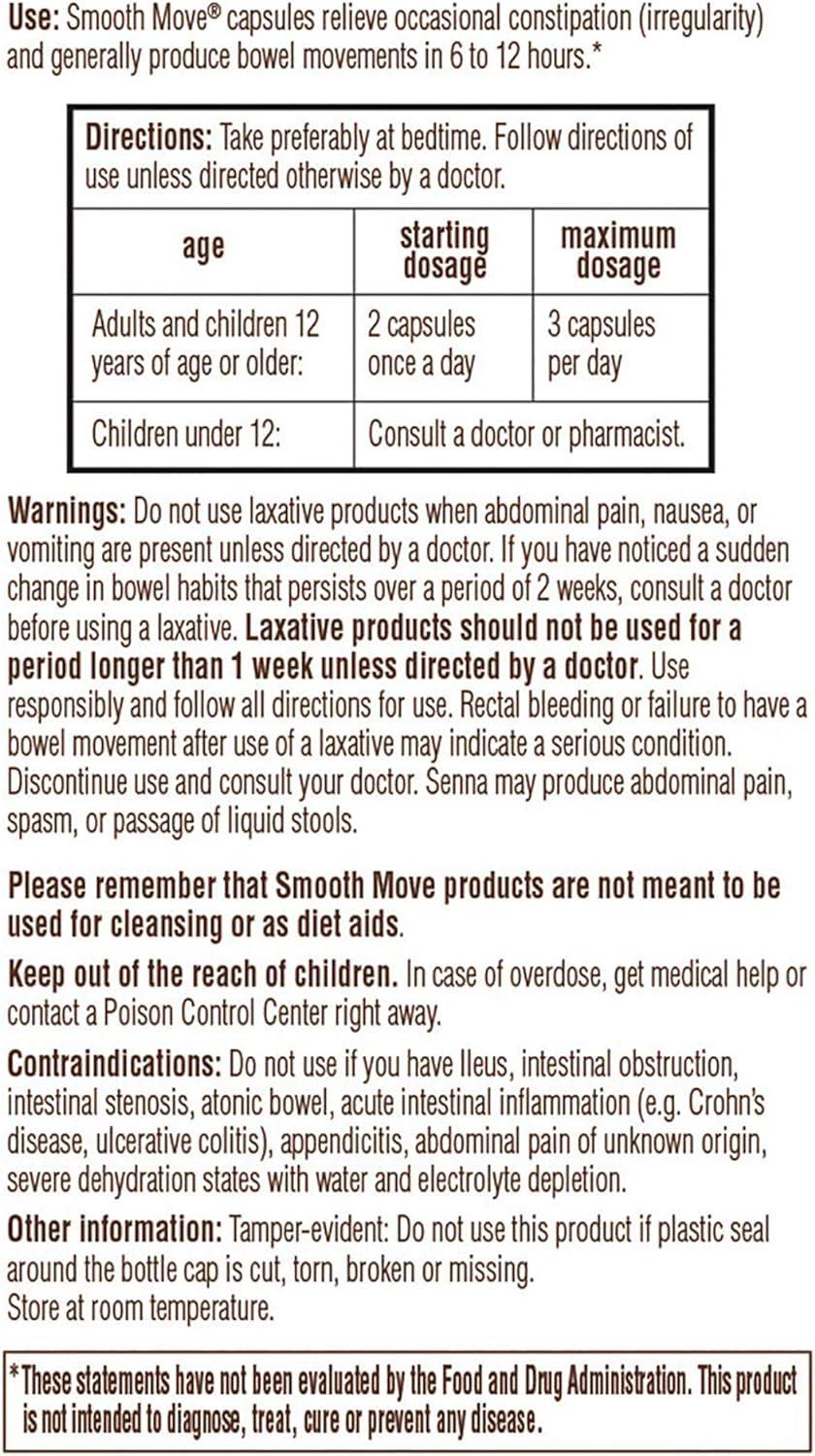 Traditional Medicinals Smooth Move Senna Laxative Capsules - Natural ...