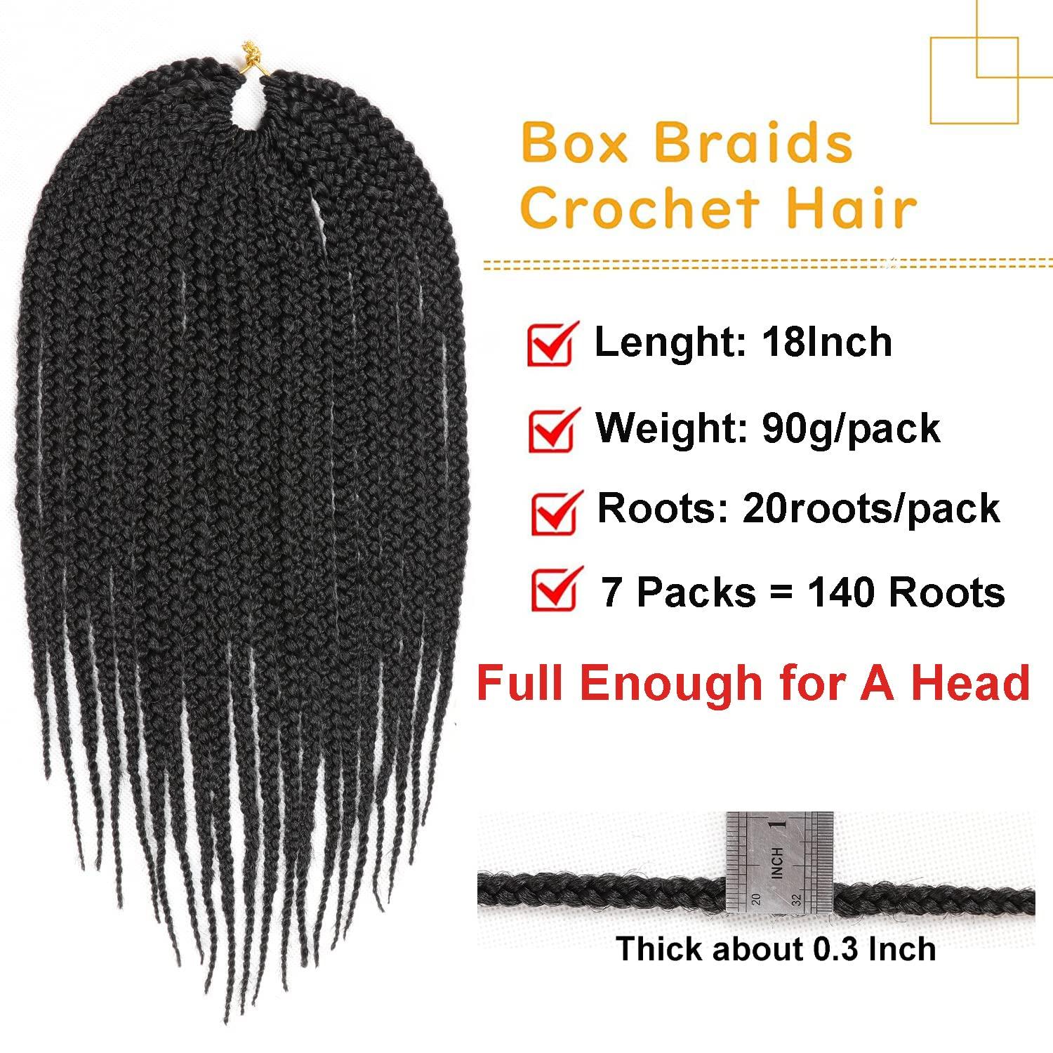 Goddess Box Braids Crochet Hair 18 Inch 7 Packs Prelooped Jumbo ...