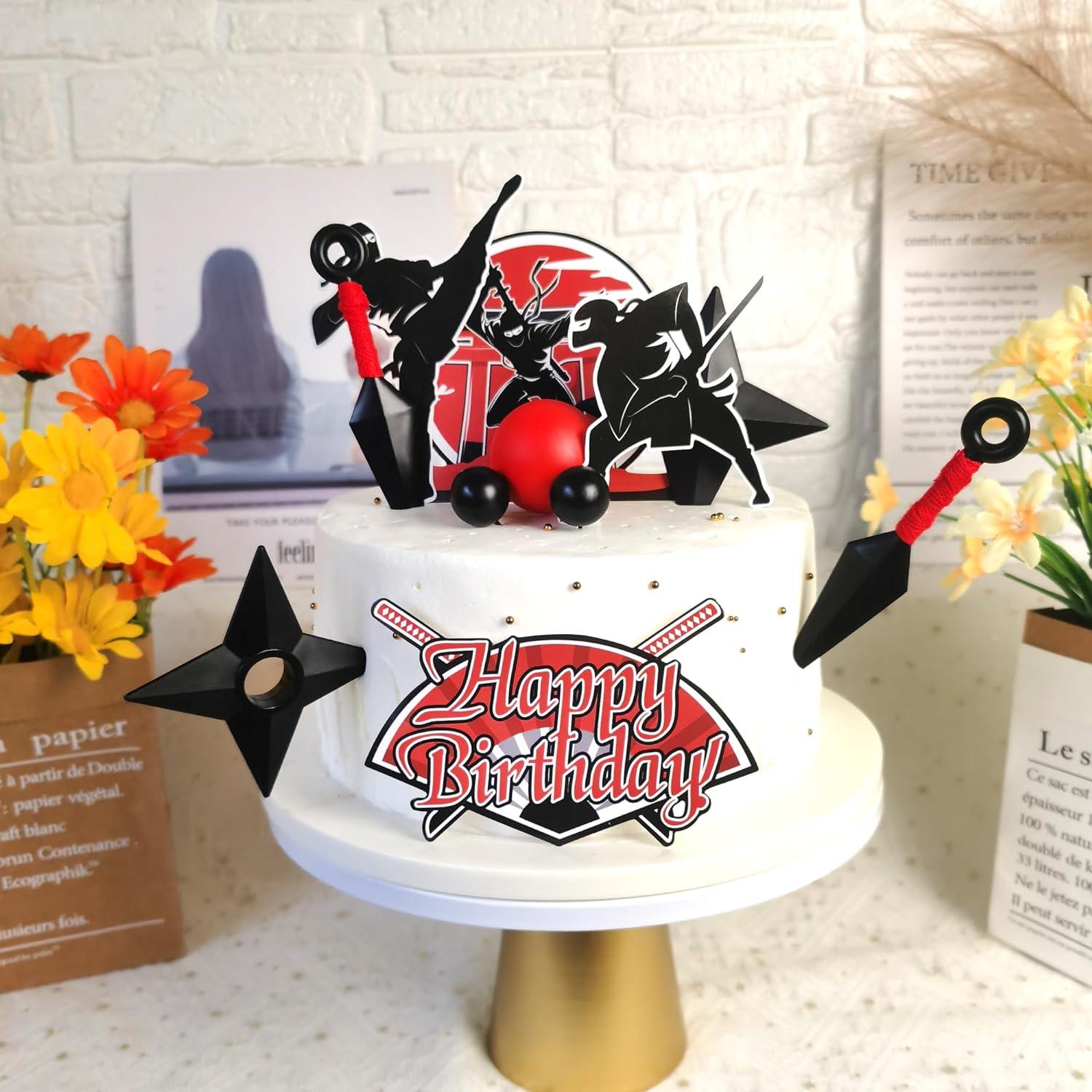 DRWATE Ninja Cake Topper Samurai Birthday Cake Decorations with Red ...