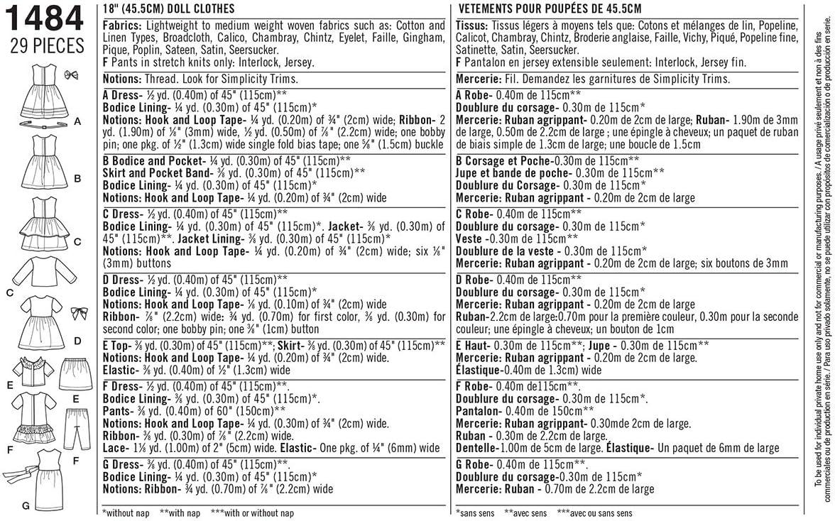 Simplicity 1484 Doll Clothes Sewing Patterns | 18'' Dolls | Shop Now ...