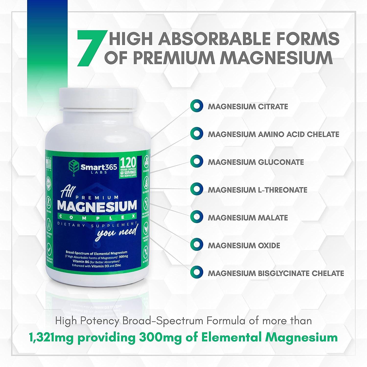Premium Magnesium Complex | 1321mg Blend, 300mg Elemental Magnesium ...