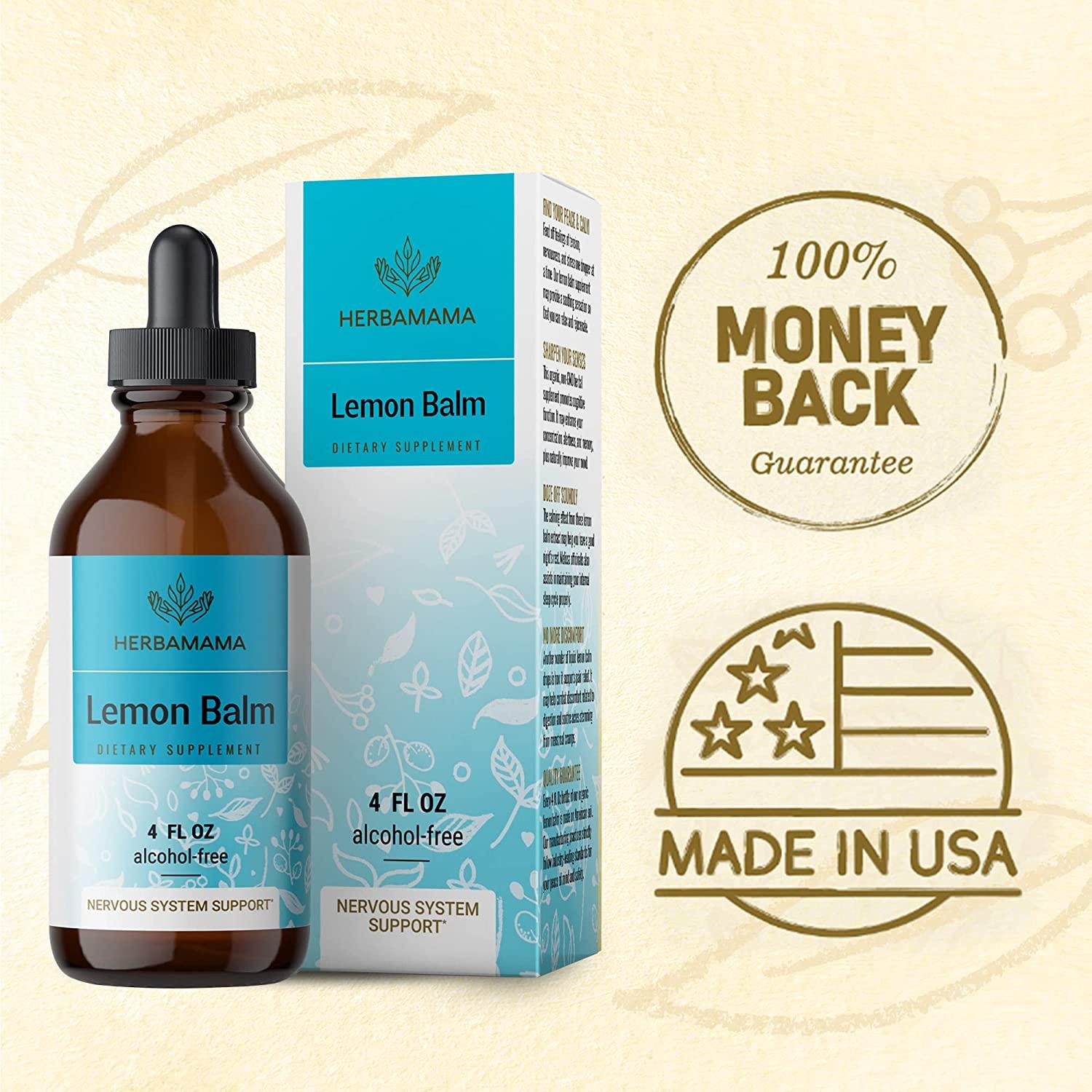 HERBAMAMA Lemon Balm Liquid Extract - 4 fl. Oz Bottle - Organic Melissa ...